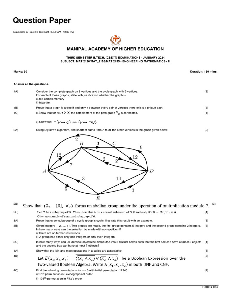 Mat 2126-Mat - 2126-Mat 2155 - Engineering Mathematics - III | PDF ...