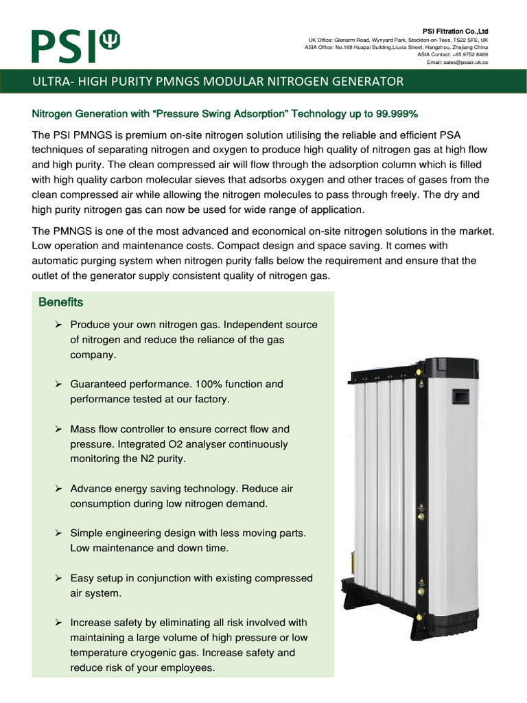 PSI Modular Nitrogen Generator | PDF | Gases | Chemical Process Engineering