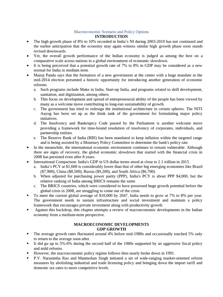 Macroeconomic Scenario and Policy Options | PDF | Government Budget ...