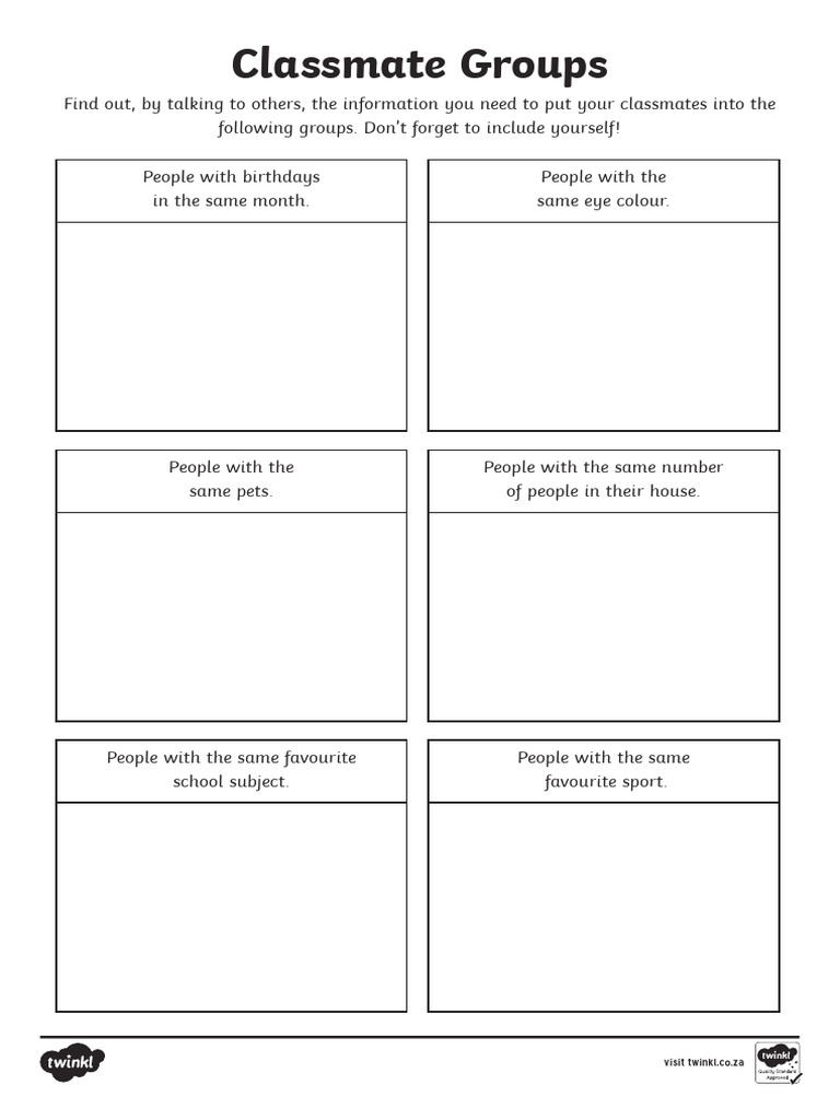 Year 6 Back to School Classmate Groups Activity | PDF