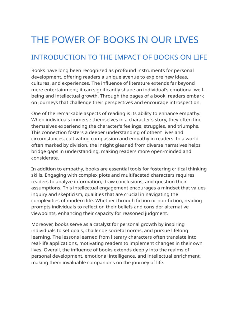 The Power of Books in Our Lives | PDF | Mindset | Empathy