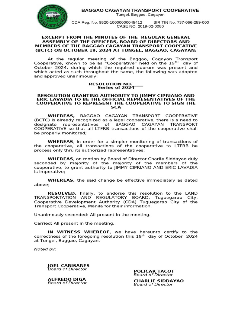 BCTC Board of Resolution | PDF