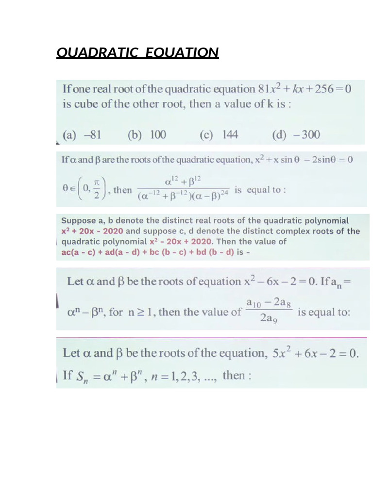 QUADRATIC EQUATION | PDF