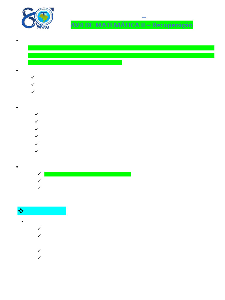 AV4 - Roteiro de Estudos - Mat II - 8º Anos 1 | PDF