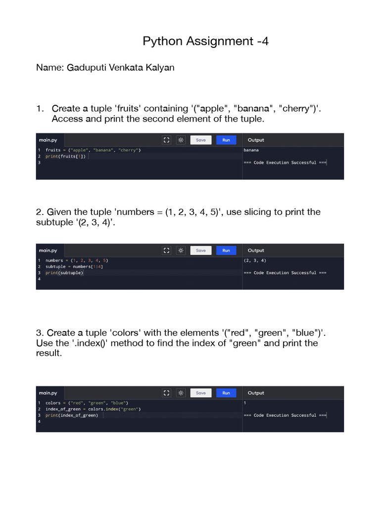 Python Tuple Assignment Exercises | PDF