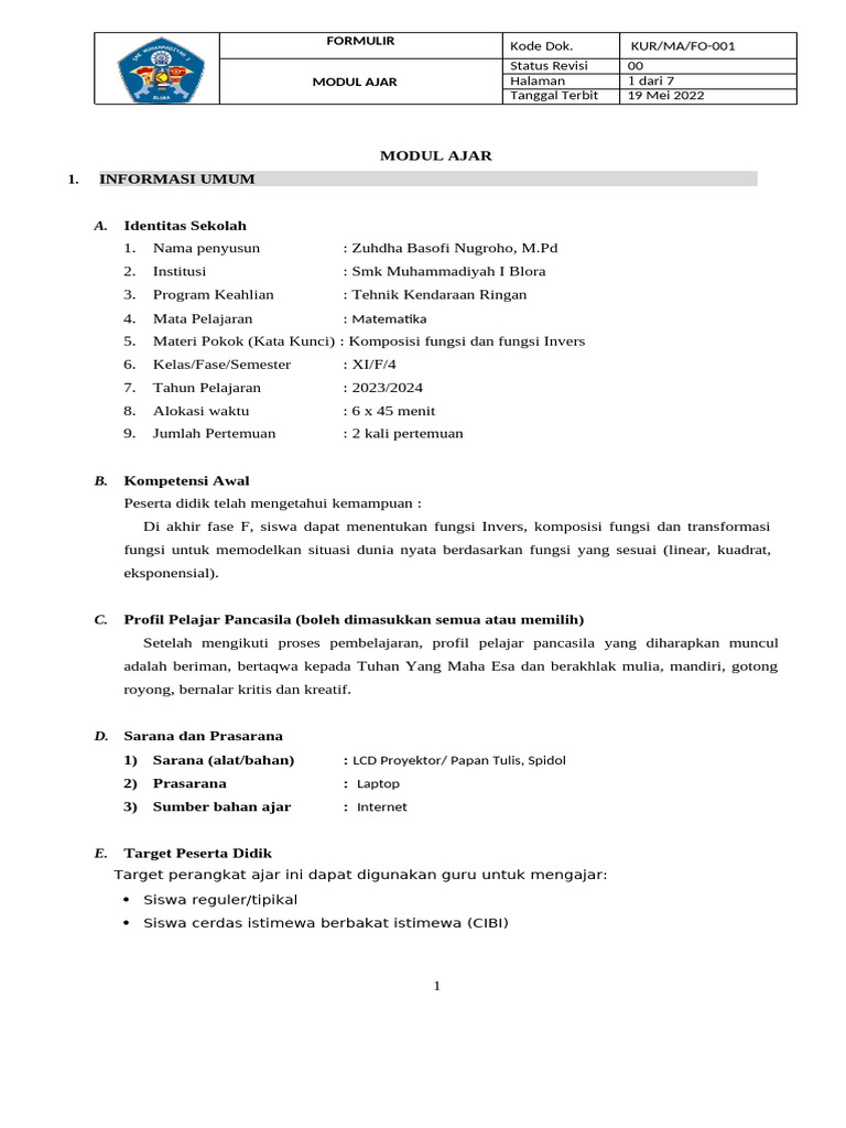 MODUL AJAR FUNGSI KOMPOSISI | PDF MODUL AJAR FUNGSI KOMPOSISI | PDF