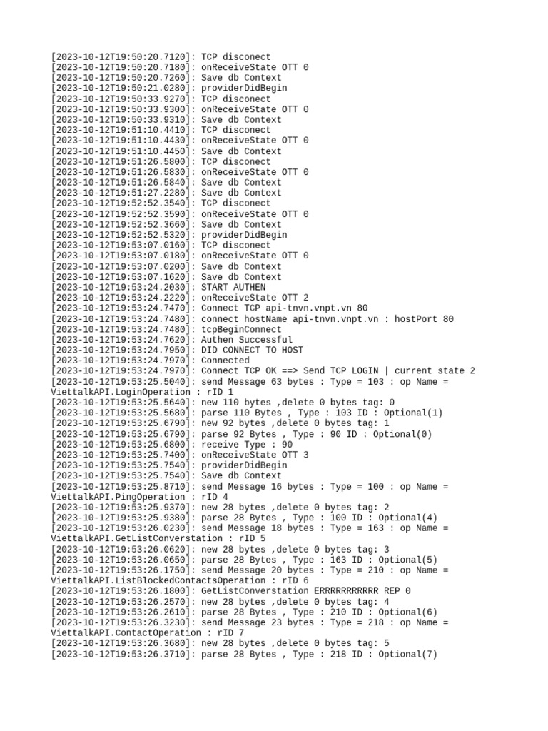 TCP Connection and API Operations Log | PDF | Transmission Control ...