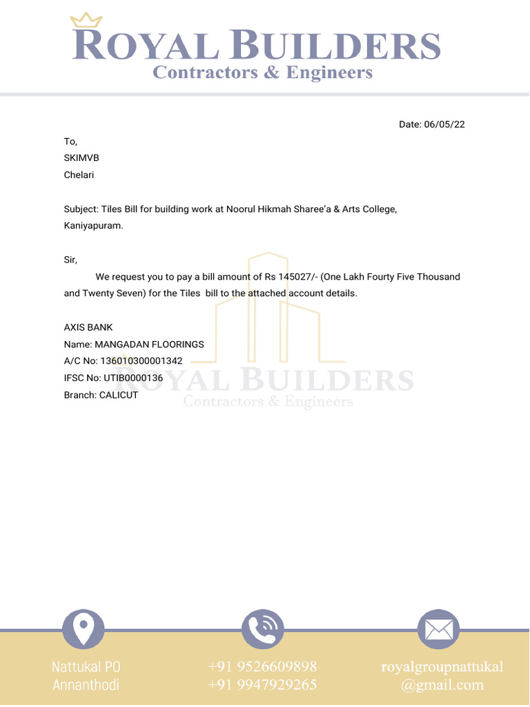 Kaniyapuram Tiles Bill | PDF