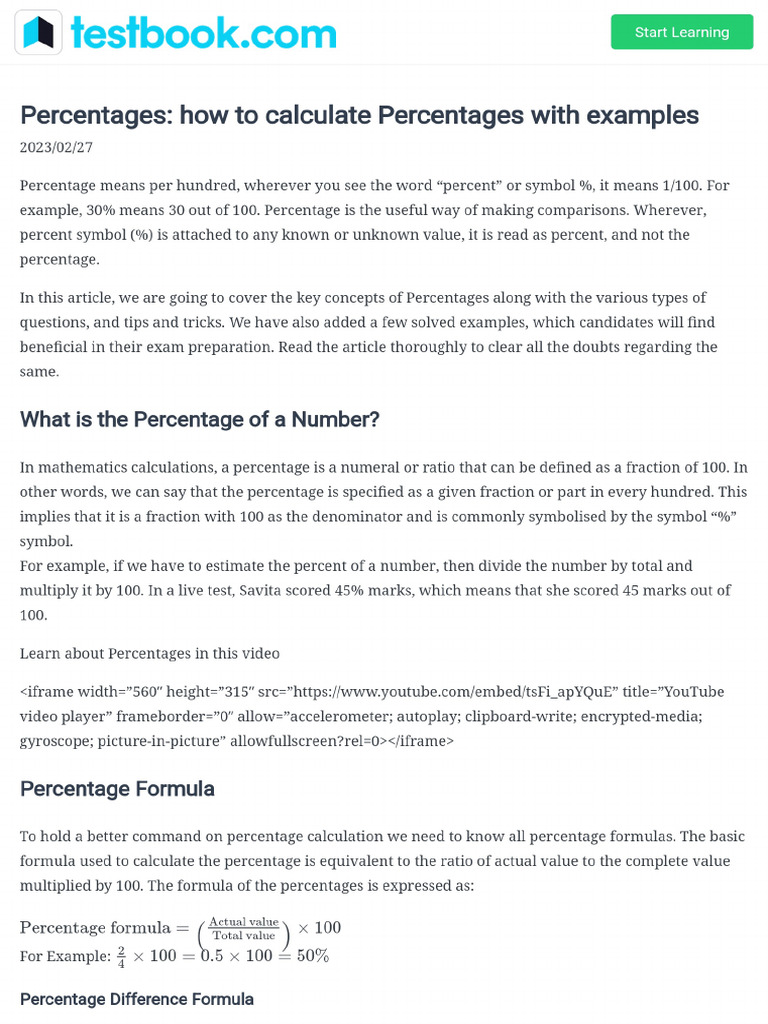 Maths Percentages Pdf