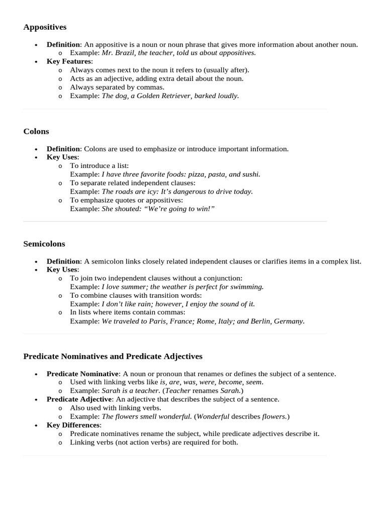 Understanding Appositives, Colons, and Semicolons | PDF | Clause ...