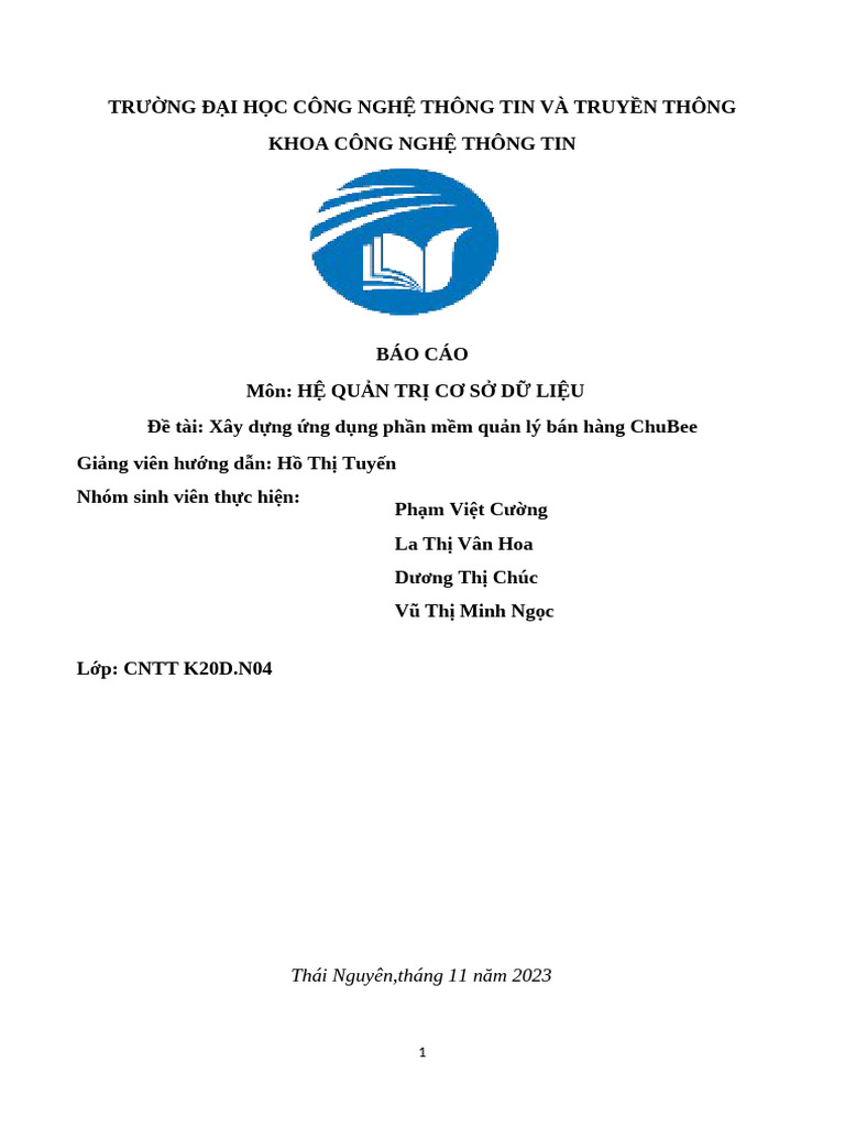 HQTCSDL - Nhóm Vanhoa | PDF