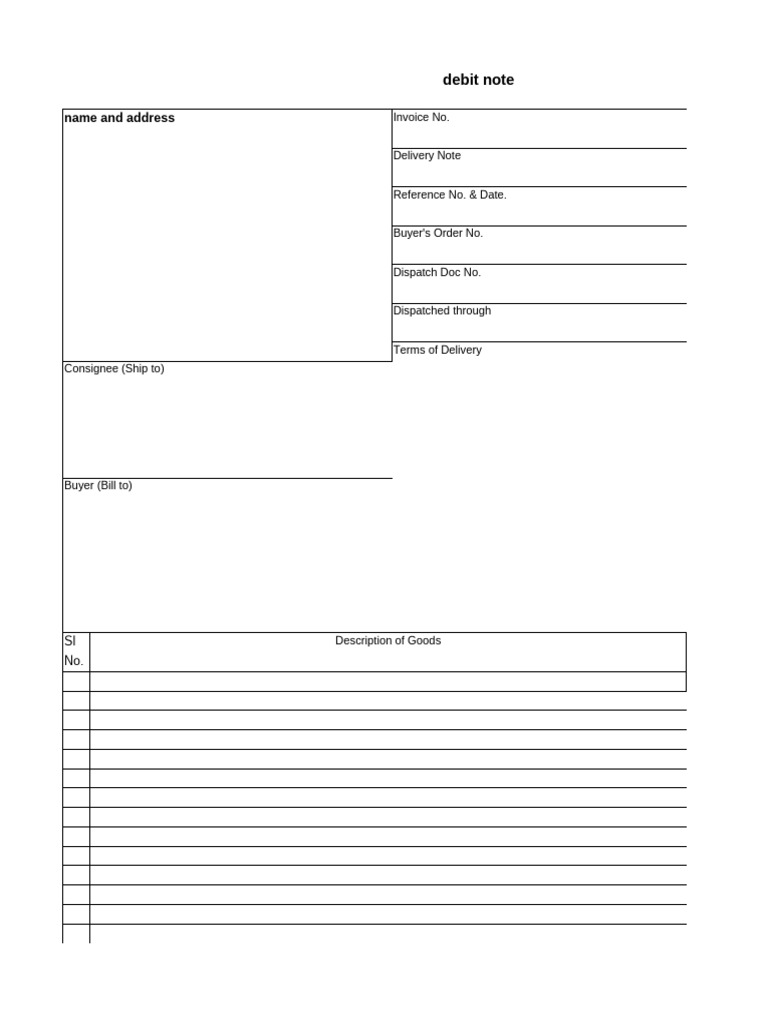 debit note format against tax | PDF