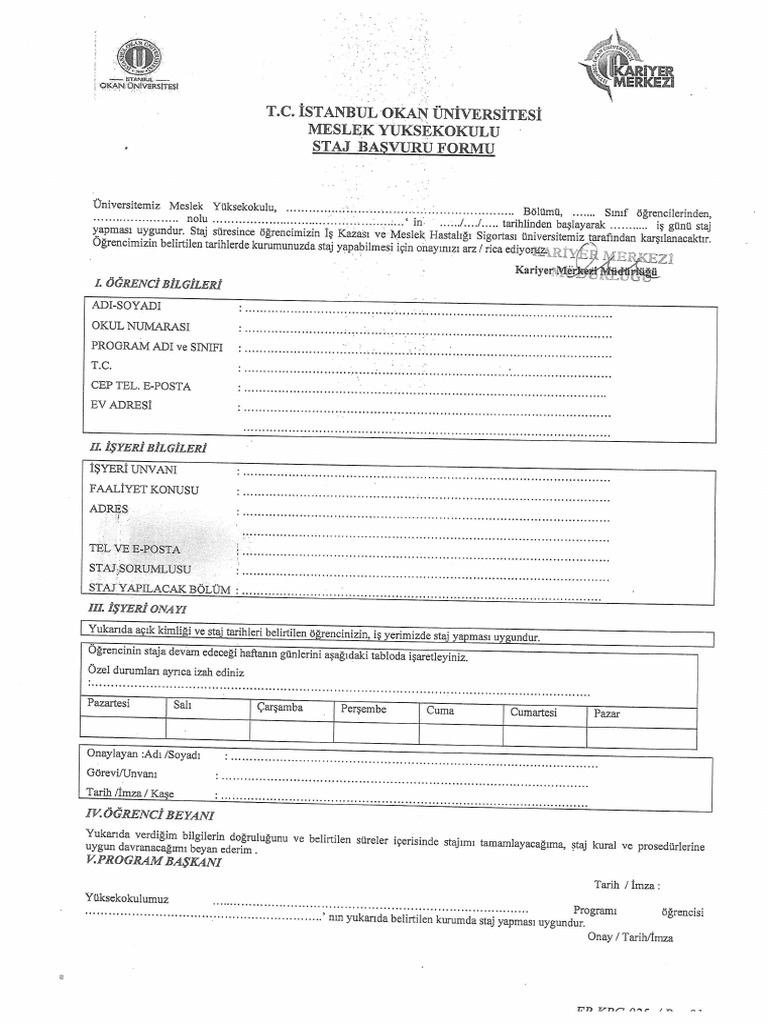 Ek-2 Staj Başvuru Formu | PDF