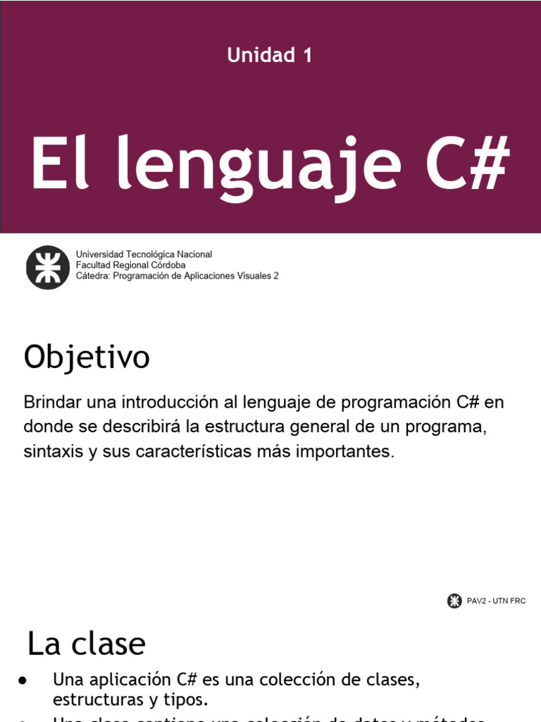 Unidad 1 CSharp | PDF | C Sharp (lenguaje de programación) | Constructor (Programación Orientada ...