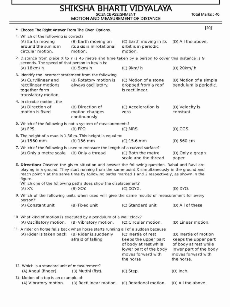 MOTION AND MEASUREMENT OF DISTANCE 6TH CLASS | PDF