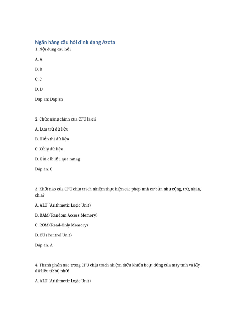 Azota Formatted Questions | PDF