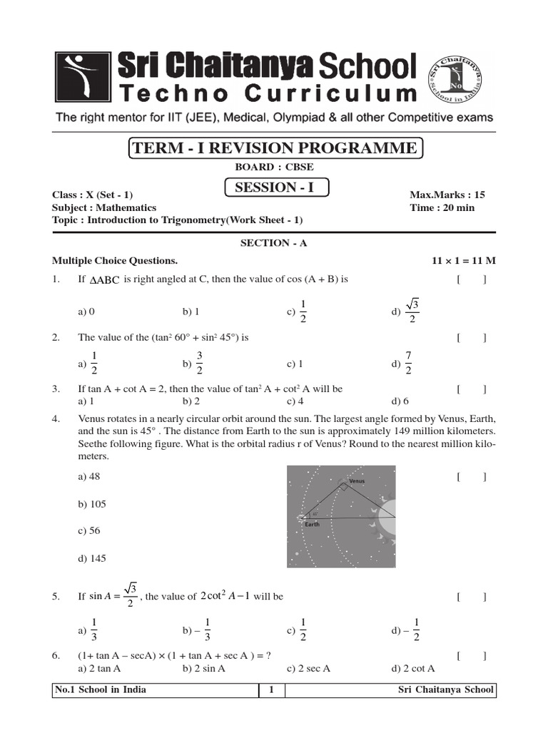 1. Introduction to Trigonometry (Set - 1) | PDF | Elementary Geometry | Euclidean Geometry