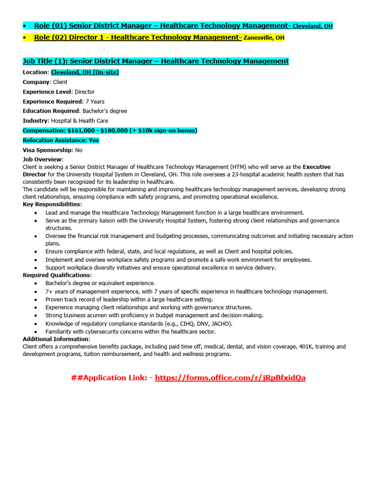 Senior District Manager & Director HTM Jobs | PDF | Health Care | Joint ...