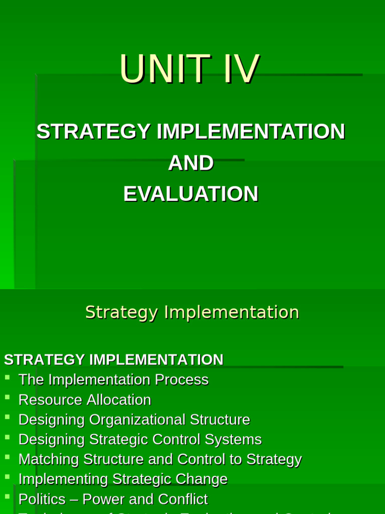 Unit Iv - Strategy Implementation | PDF | Project Management | Organizational Structure