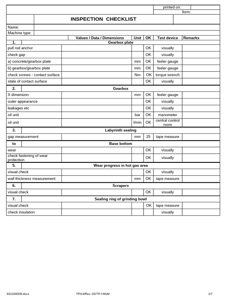 vertical mill check list | PDF | Helicopter Rotor | Bearing (Mechanical)