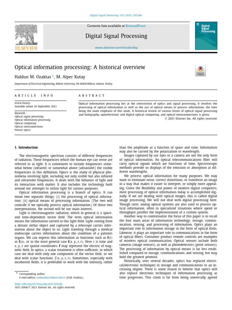 Optical Information Processing - Ahistorical Overview | PDF | Logic Gate | Optics