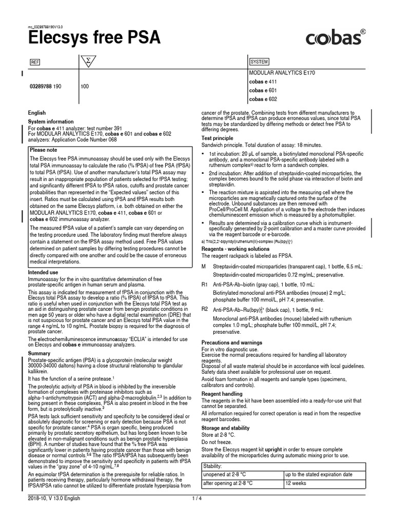 free_psa_2018-10_v13 | PDF | Prostate Specific Antigen | Immunoassay