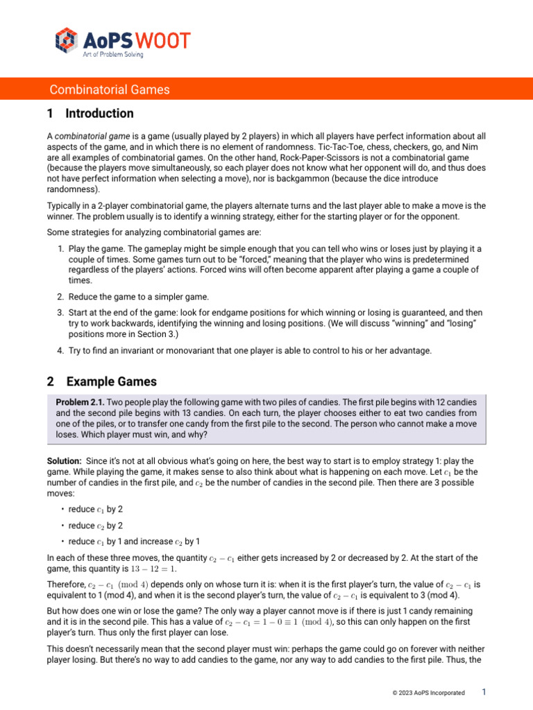 Handout Combinatorial Games | PDF | Gaming