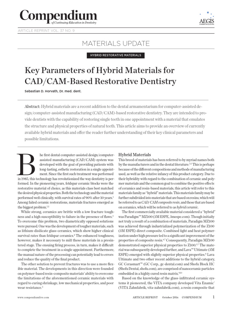 CAD-CAM key parameter | PDF | Dental Composite | Dentistry Branches