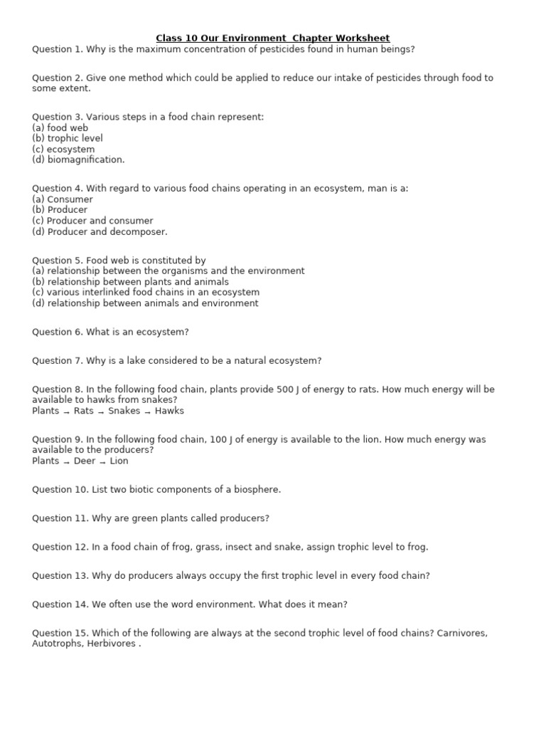 Class 10 Environment Worksheet Insights | PDF