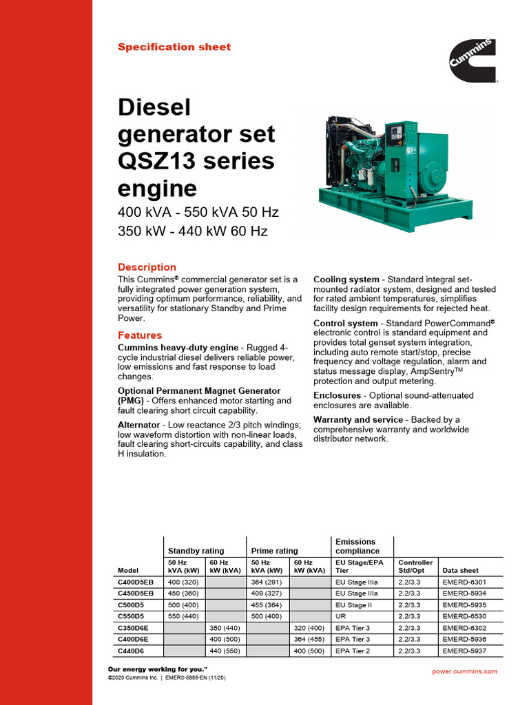 C550D5 Genset DataSheet | PDF | Electric Generator | Electrical Engineering