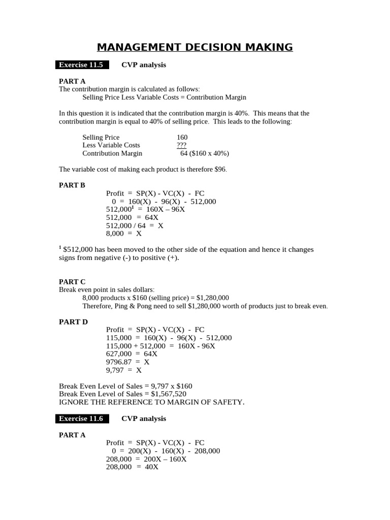 CVP Analysis for Managers | PDF | Profit (Economics) | Pricing
