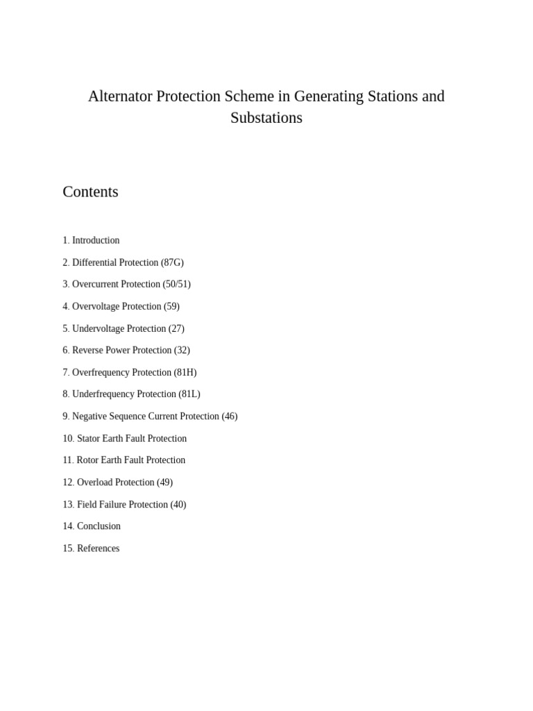 Alternator Protection Schemes Explained | PDF | Electric Generator | Relay