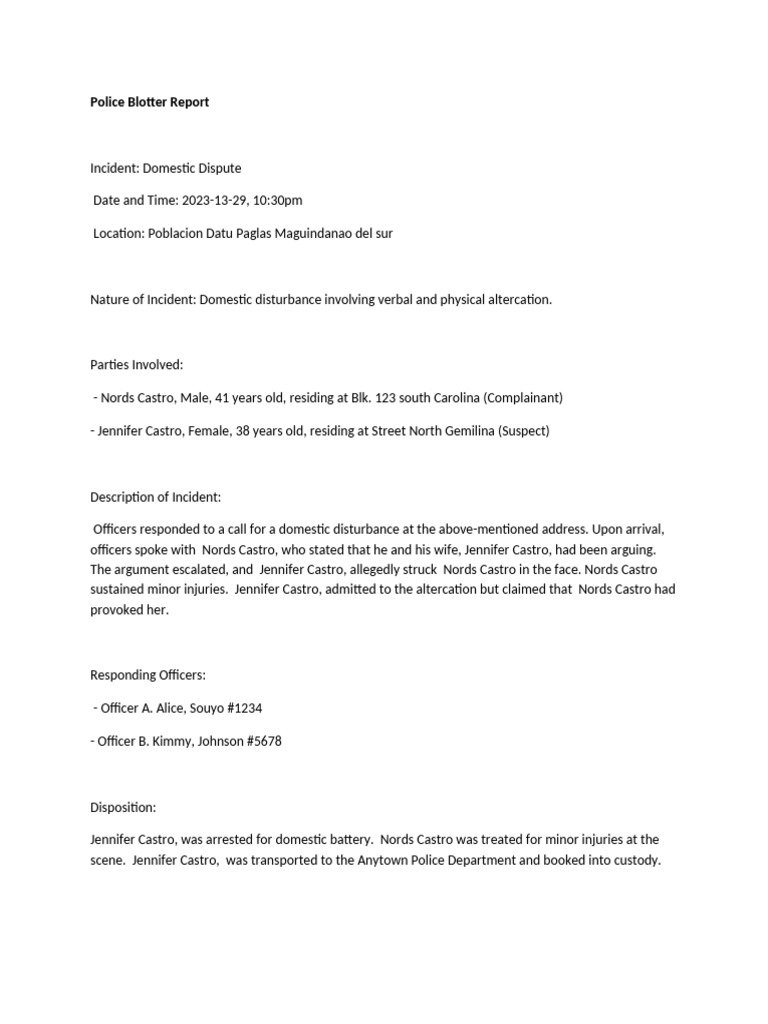 Police Blotter report-WPS Office | PDF | Witness | Violence