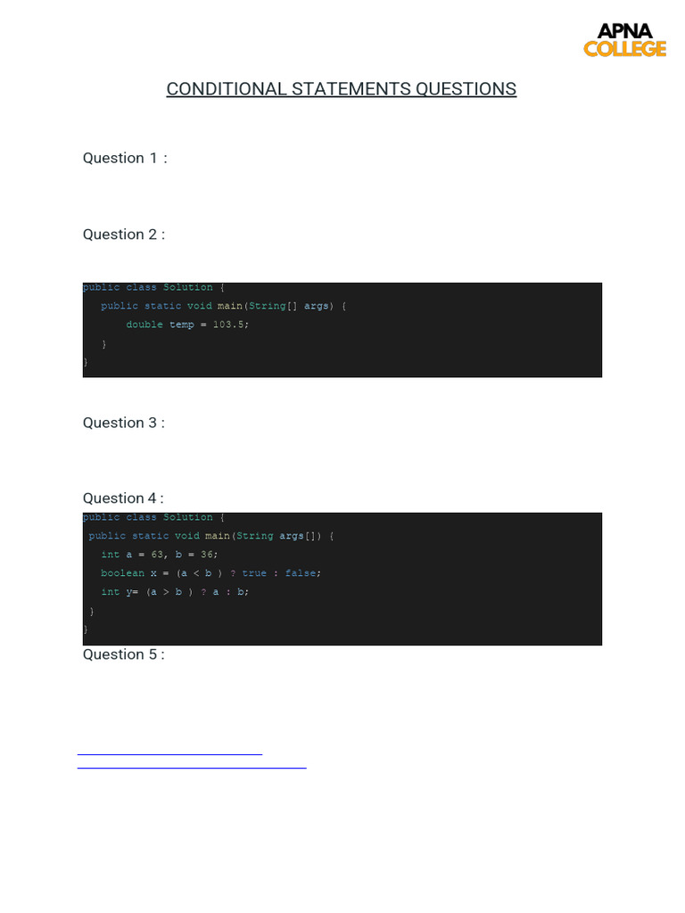 Java Conditional Statements Exercises | PDF