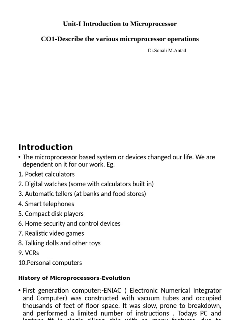 Unit-I Introduction To Microprocessor | PDF | Central Processing Unit | Integrated Circuit