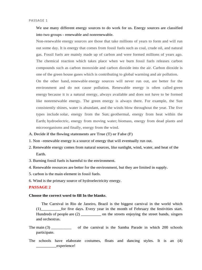 Reading Practice Grade 7 | PDF | Renewable Energy | Energy Development