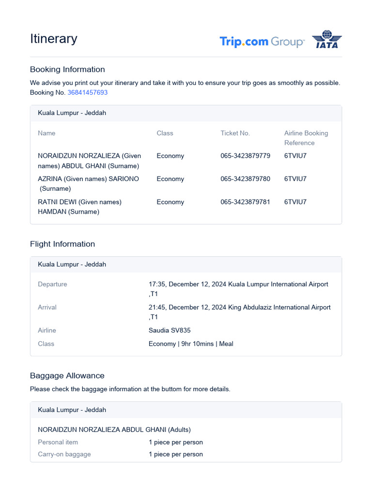 Itinerary (9) | PDF | Civil Aviation | Transport