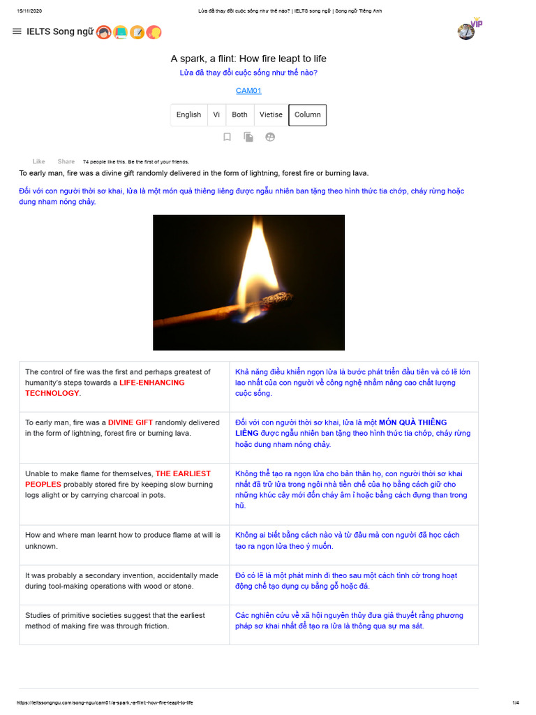 Test 1 Section 1 A Spark, A Flint How Fire Leapt To Life CO | PDF