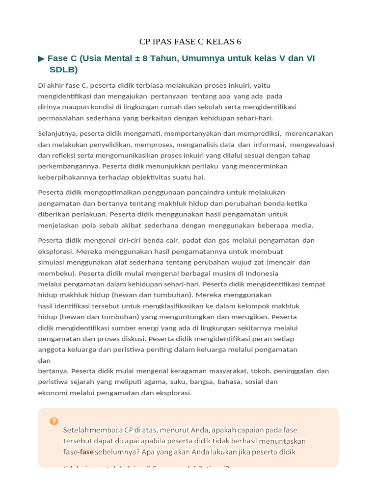 CP Ipas Fase C Kelas 6 | PDF
