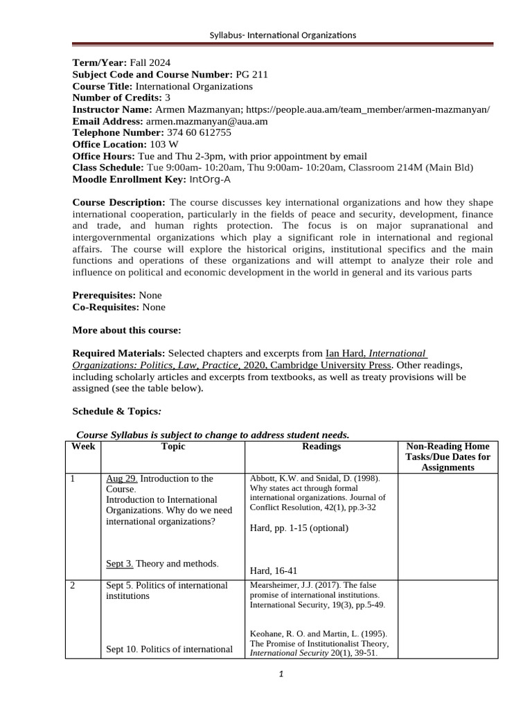 Syllabus-Int Organizations 5 | PDF | Thesis | Essays