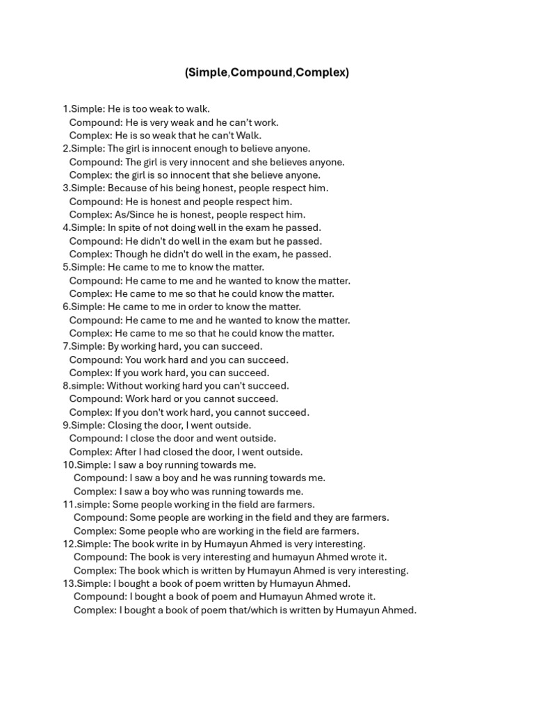 Simple, Compound, Complex | PDF