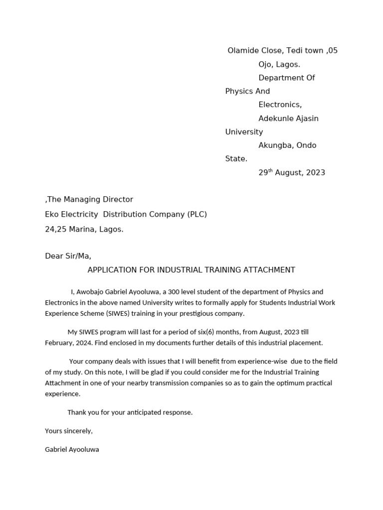 Siwes Application | PDF