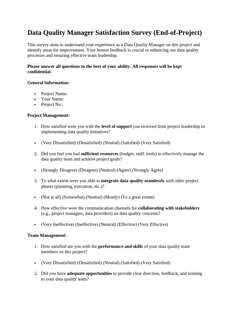 Data Quality Control Manager Satisfaction Survey | PDF | Leadership ...