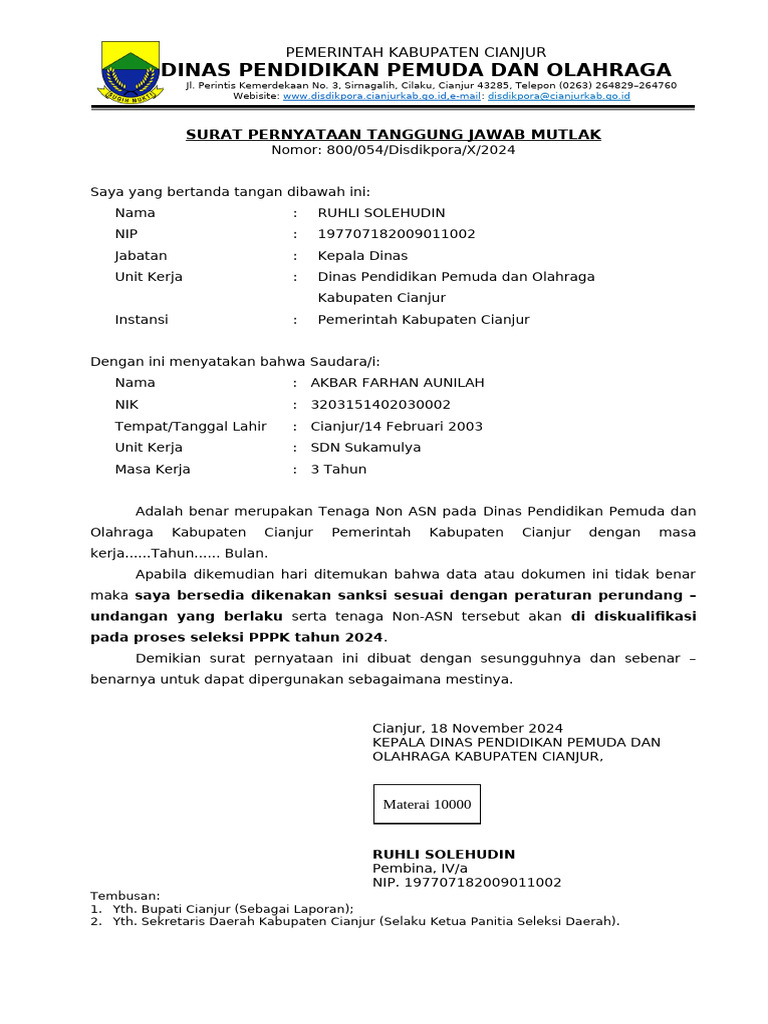 SURAT EDARAN SPTJM 2024 - Fix | PDF