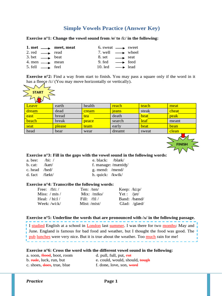 Simple Vowels Practice | PDF