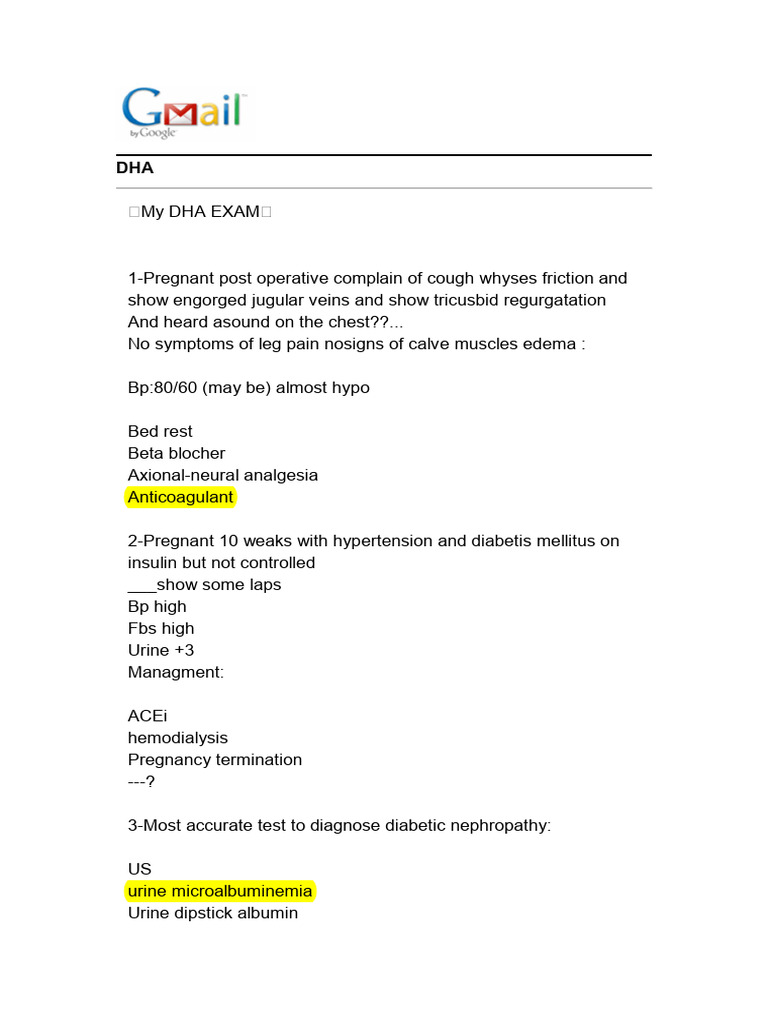 8. my DHA exam | PDF | Diabetes | Osteoarthritis