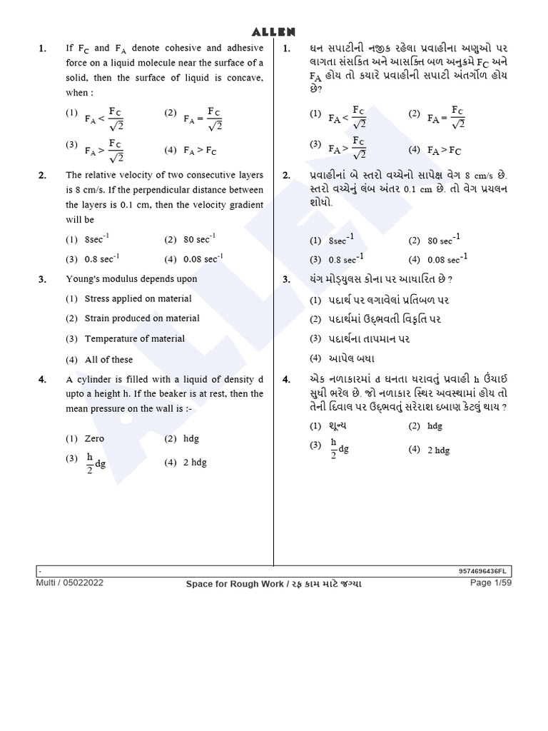 Properties of matter and Fluid Mechanics_9FL-Allen | PDF