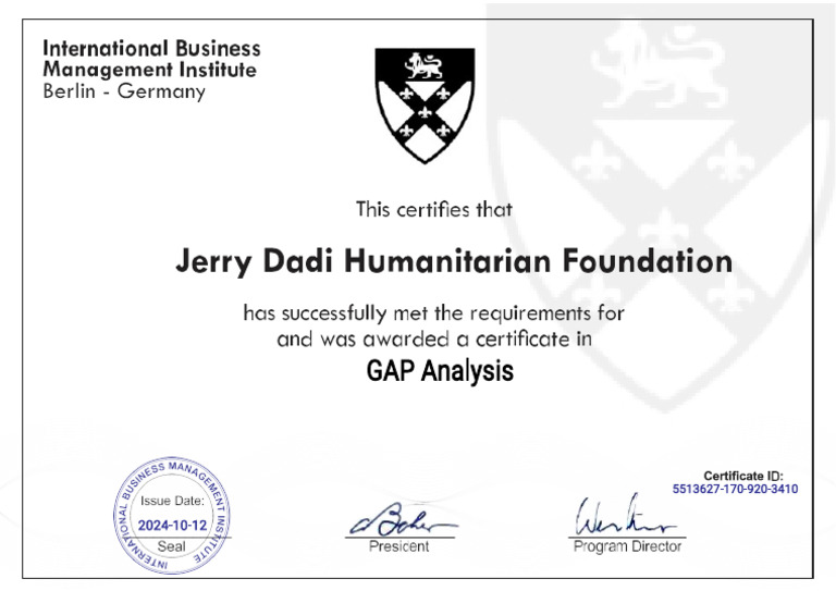 GAP Analysis Cert | PDF