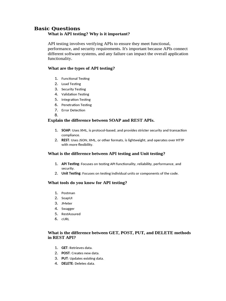 Api Testing Interview Questions - Docx2 | PDF | Software Testing | Soap