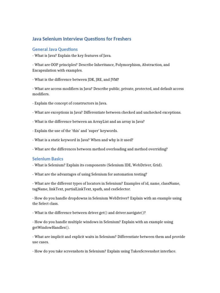 Java_Selenium_Interview_Questions | PDF | Method (Computer Programming ... Java_Selenium_Interview_Questions | PDF | Method (Computer Programming ...